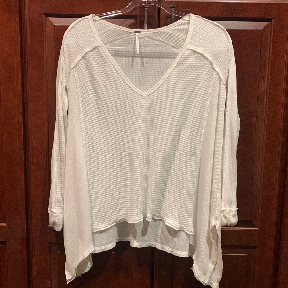 Free People White Thermal Oversized Hi-Low Top Size Xs - Gem